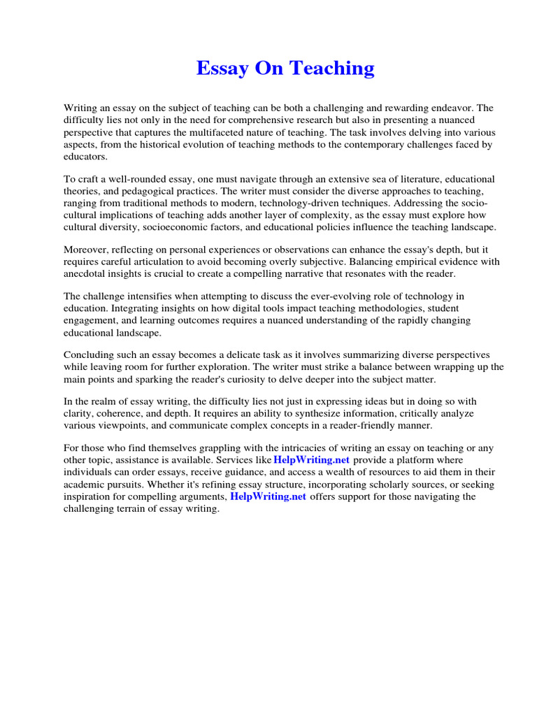 Essay On Teaching | PDF | Cinderella | Essays