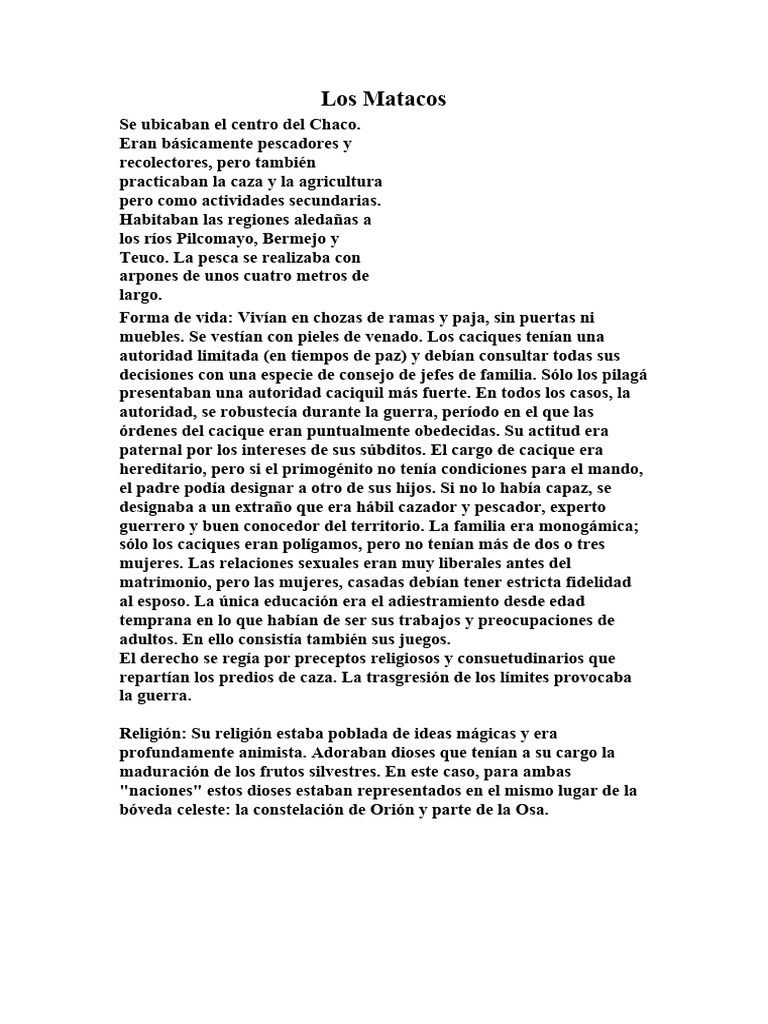 Los Matacos | PDF | Pueblos Indígenas de las Américas | América del Sur