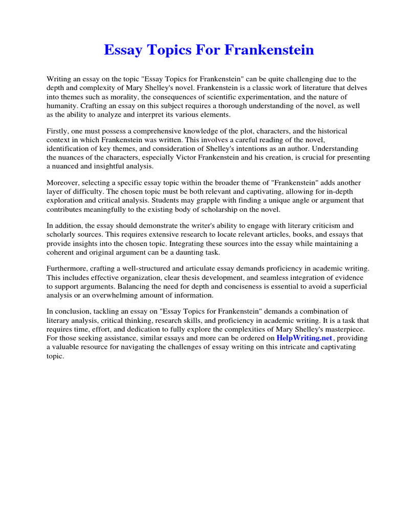 Essay Topics For Frankenstein | PDF | Major Depressive Disorder ...