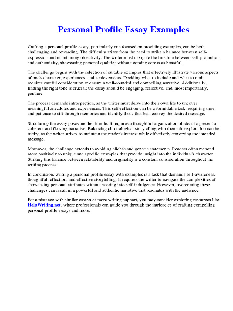 Personal Profile Essay Examples | PDF