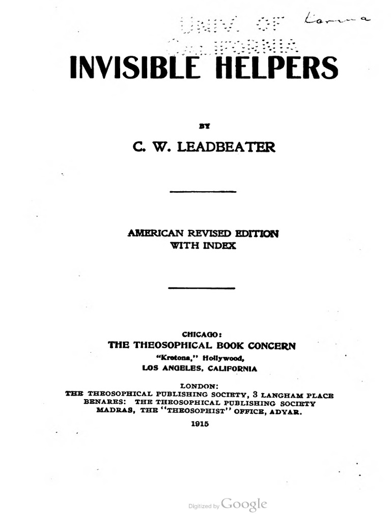 The Invisible Helpers - Charles W Leadbeater | PDF | Karma | Knowledge