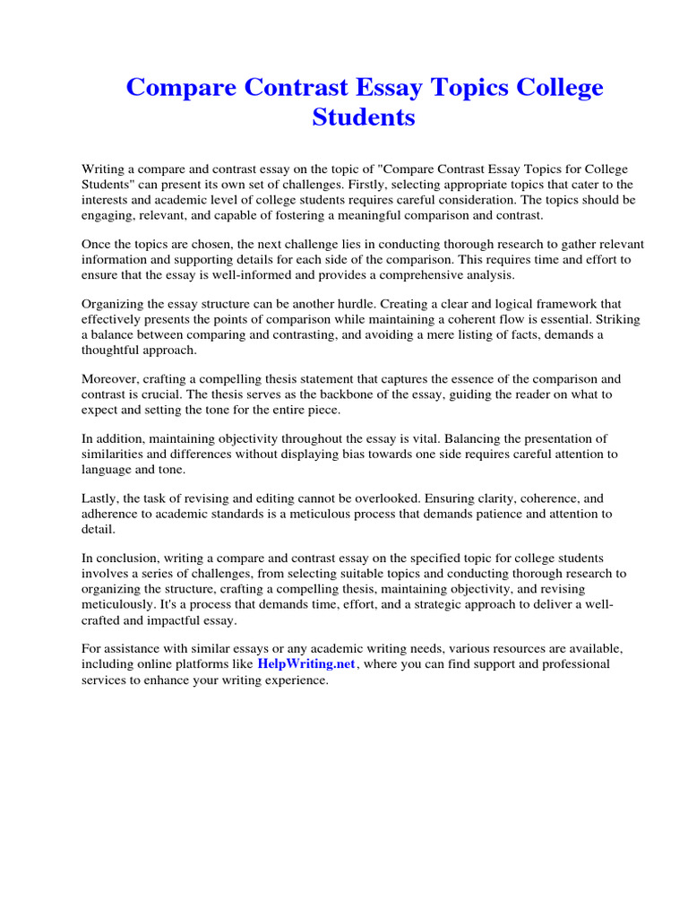 Compare Contrast Essay Topics College Students | PDF | Social Media ...