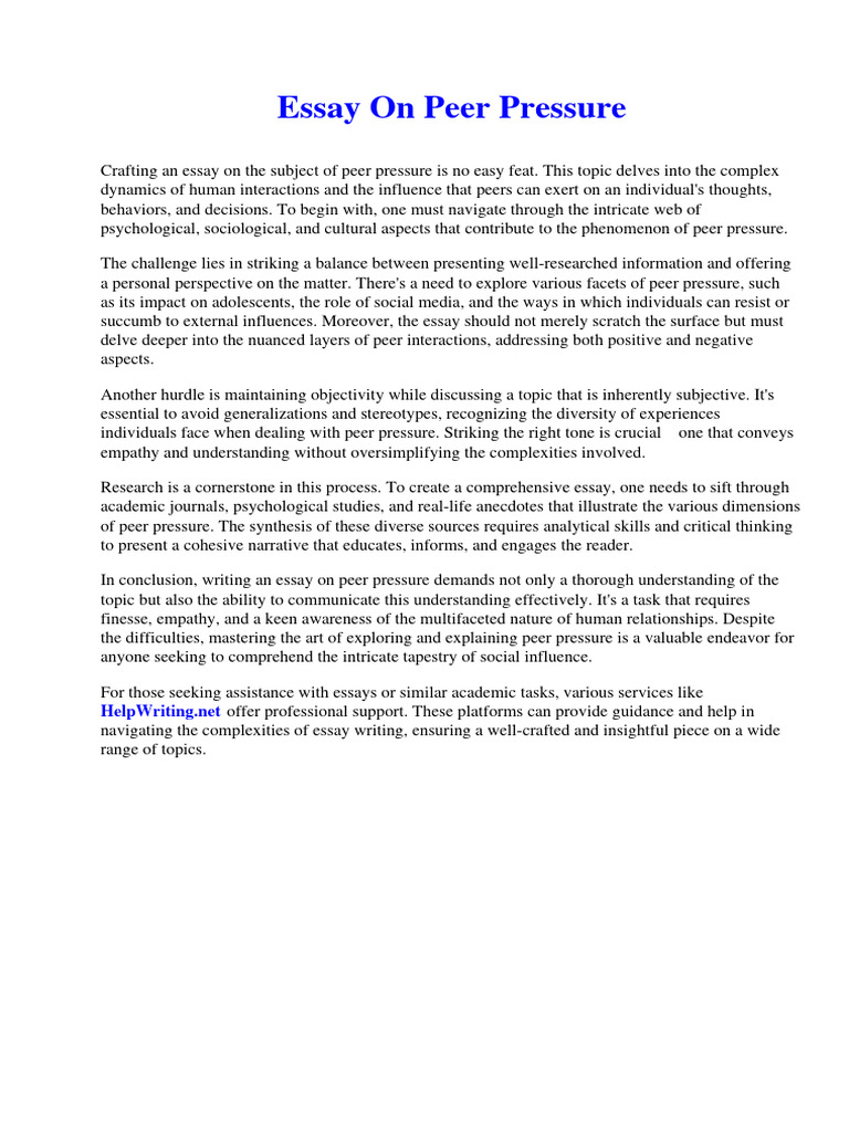 Essay On Peer Pressure | PDF | Cartel | Southeast Asia