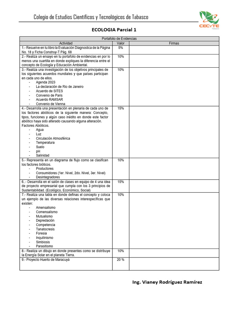 Hoja de Tareas Parcial 1 ECOLOGIA 2024 | PDF