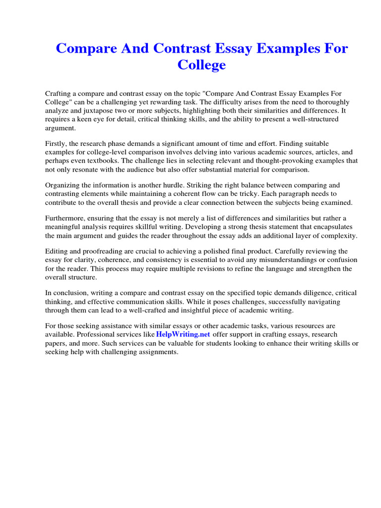 Compare and Contrast Essay Examples for College | PDF | Honey Bee