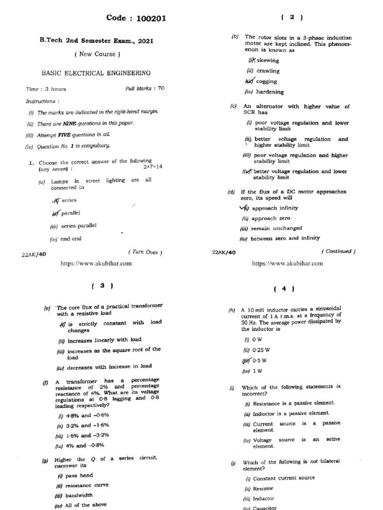 Btech 2 Sem Basic Electrical Engineering 100201 2021 | PDF Btech 2 Sem Basic Electrical Engineering 100201 2021 | PDF