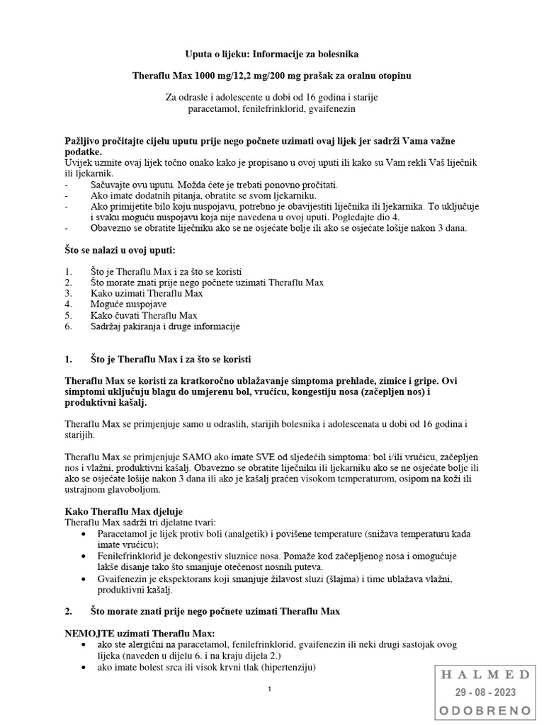 Theraflu Max Uputa o Lijeku | PDF