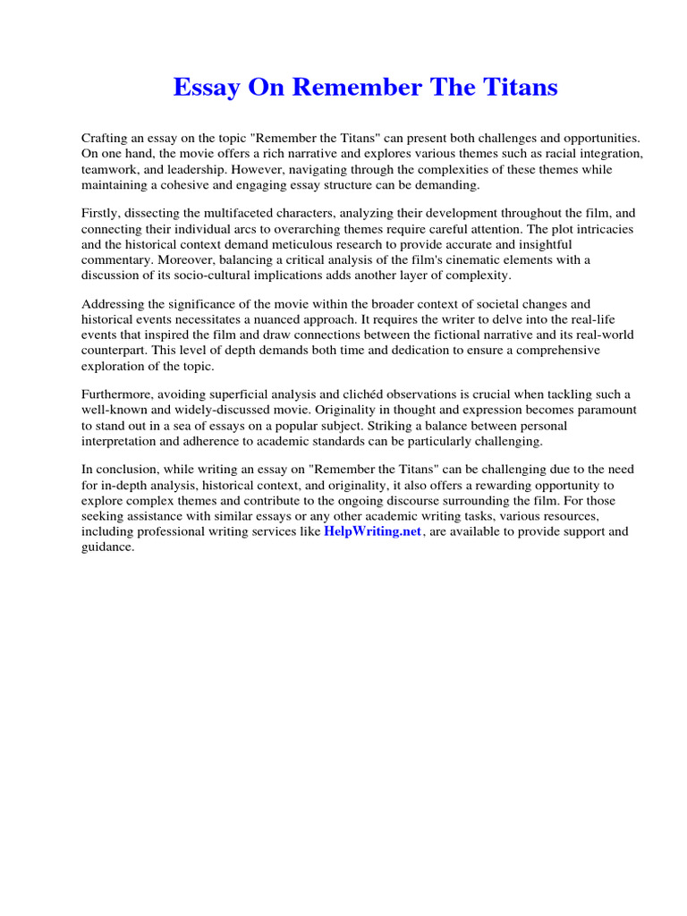 Essay On Remember The Titans | PDF | Prison | Narrative