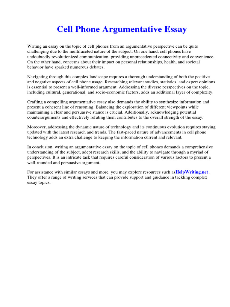Cell Phone Argumentative Essay | PDF | Edgar Allan Poe | Essays