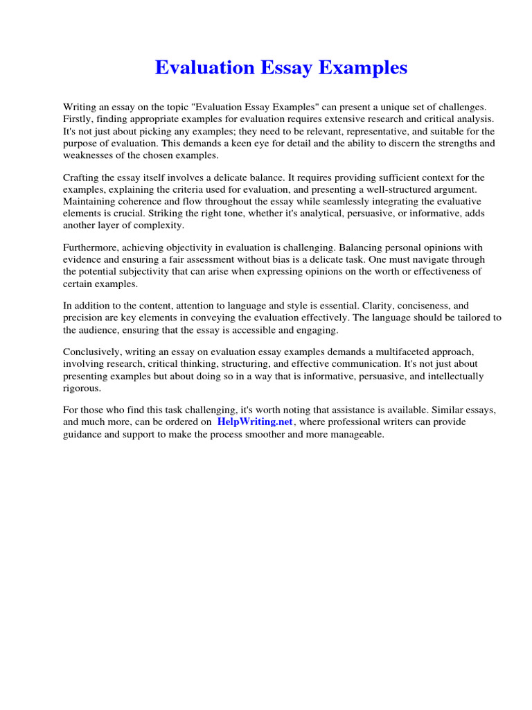 Evaluation Essay Examples Pdf Evaluation