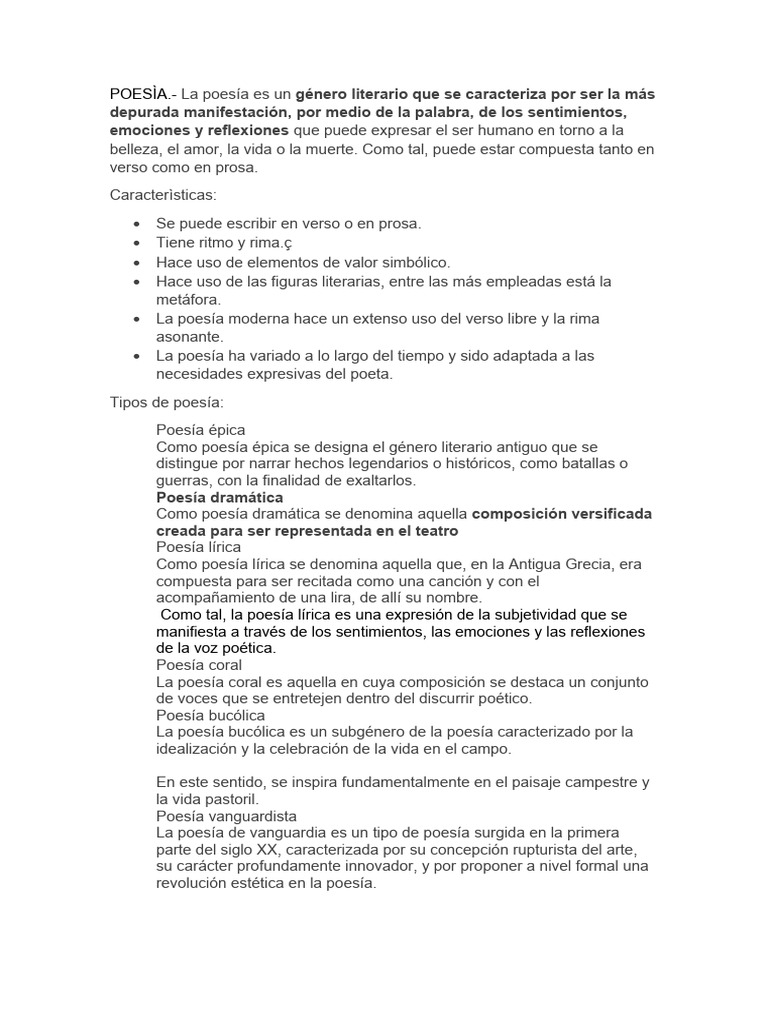 Características y Tipos de Poesía | PDF