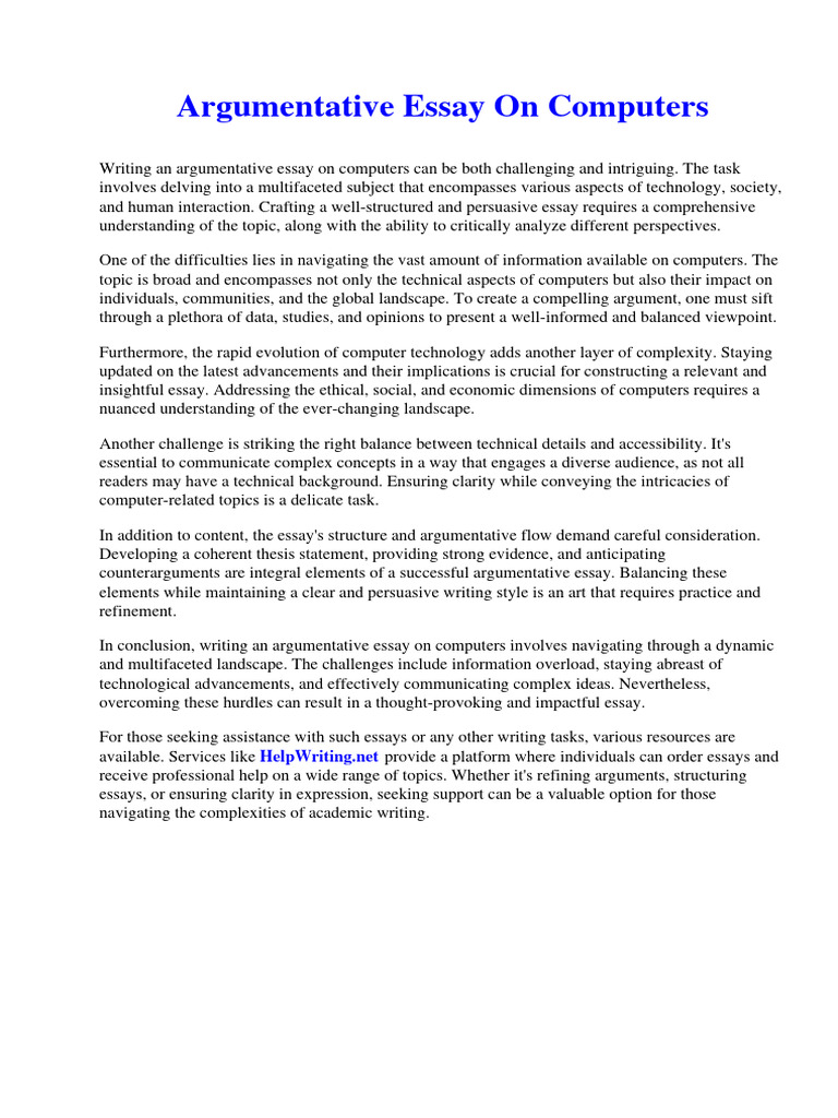 Argumentative Essay On Computers | PDF | Psychoanalysis | Sigmund Freud