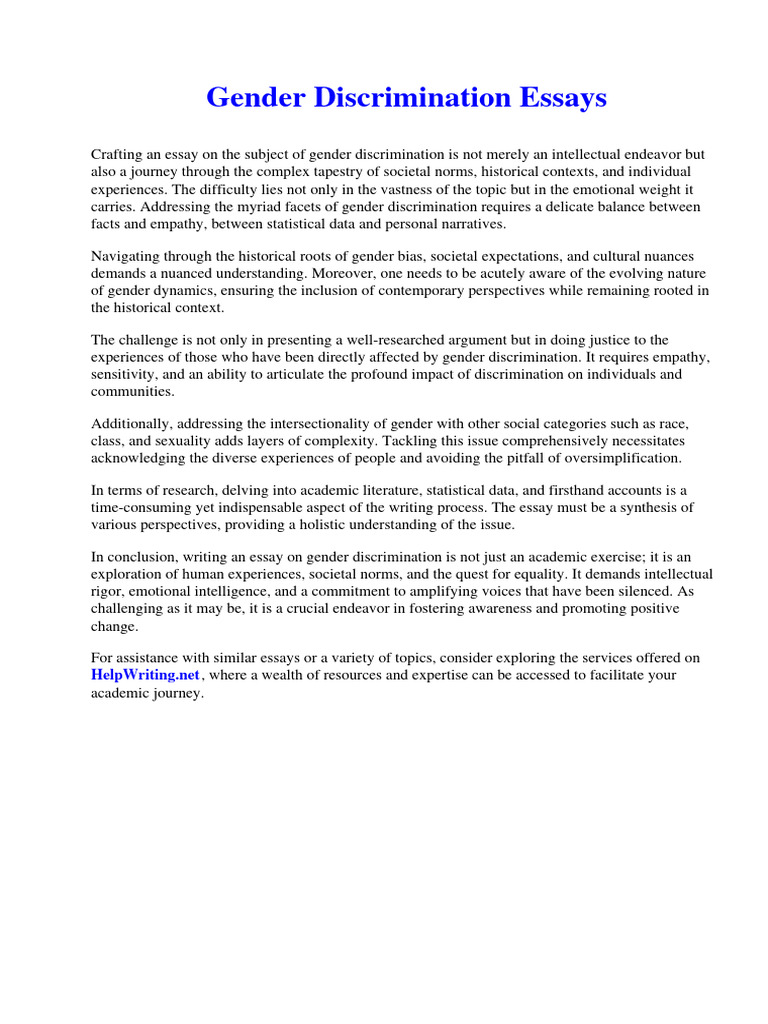 Gender Discrimination Essays | PDF | Gender | Gender Studies