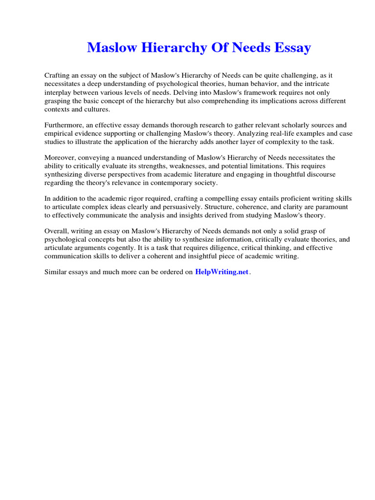 Maslow Hierarchy of Needs Essay | PDF | Html | Xhtml