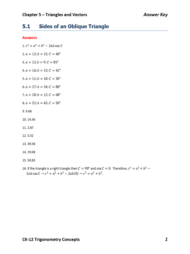 Answer Key - CK-12 Chapter 05 Trigonometry Concepts (Revised) | PDF ...
