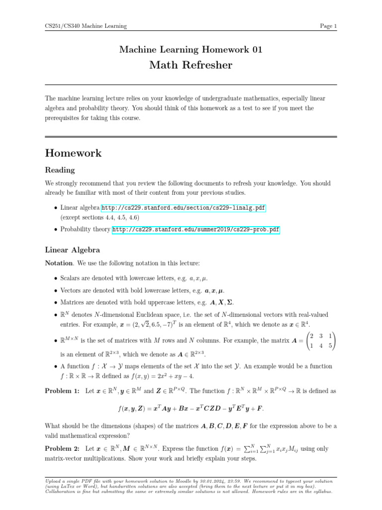 HW01 - Math Recap | PDF | Linear Map | Matrix (Mathematics)