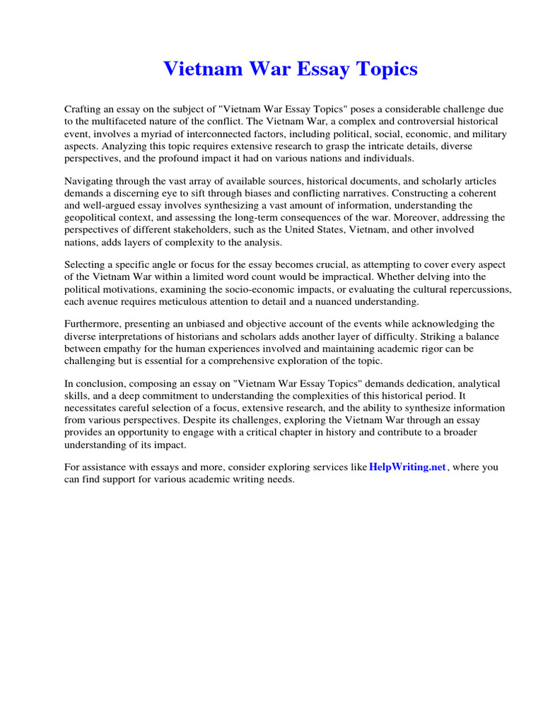 Vietnam War Essay Topics | PDF | Survey Methodology | Kim (Novel)