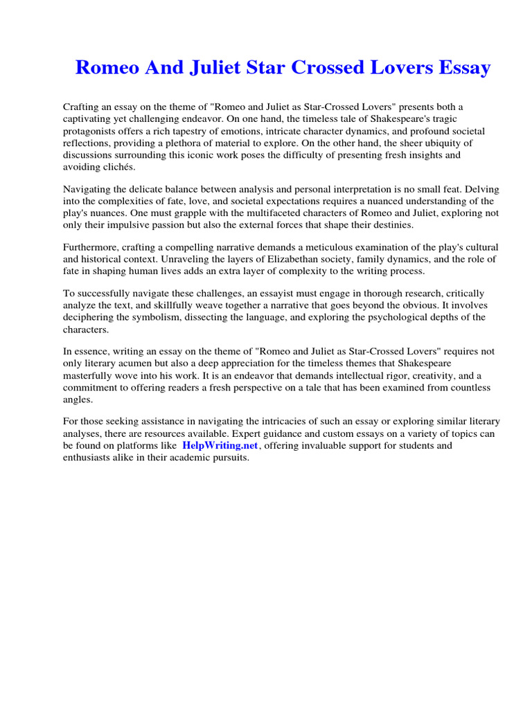 Romeo and Juliet Star Crossed Lovers Essay | PDF | Diabetes ...