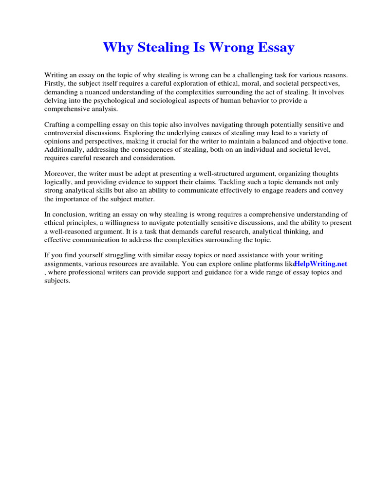 Why Stealing Is Wrong Essay | Download Free PDF | Acetylcholine ...
