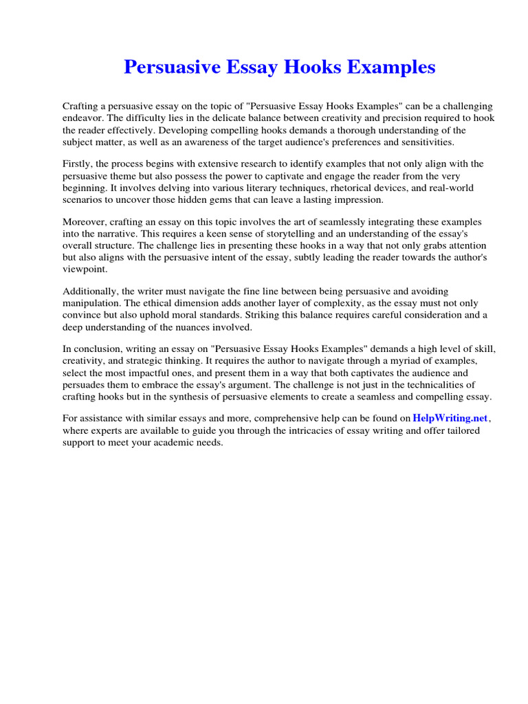 Persuasive Essay Hooks Examples | PDF | Essays