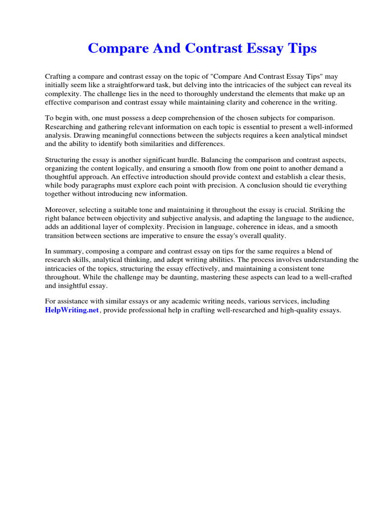 Compare and Contrast Essay Tips | PDF | Essays | The Turn Of The Screw