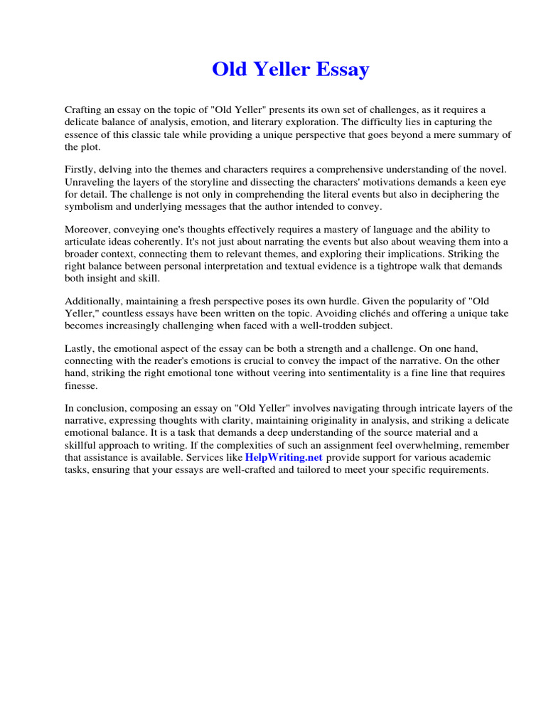 Old Yeller Essay | PDF | Breast Milk | Breastfeeding