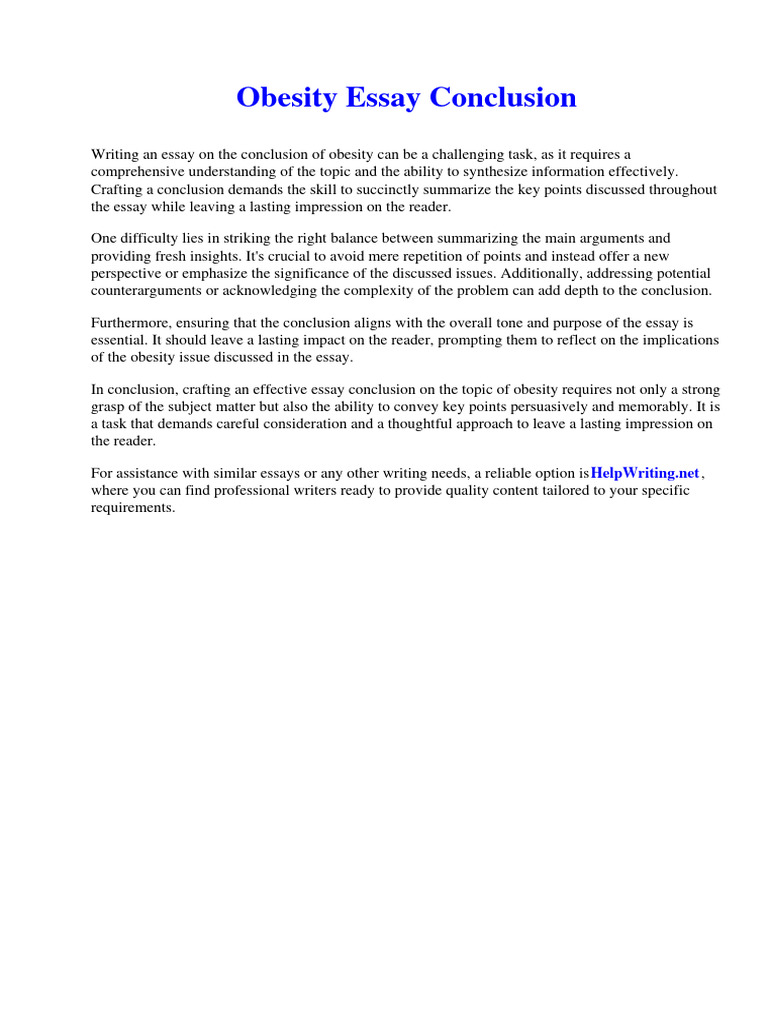 Obesity Essay Conclusion | PDF | Essays