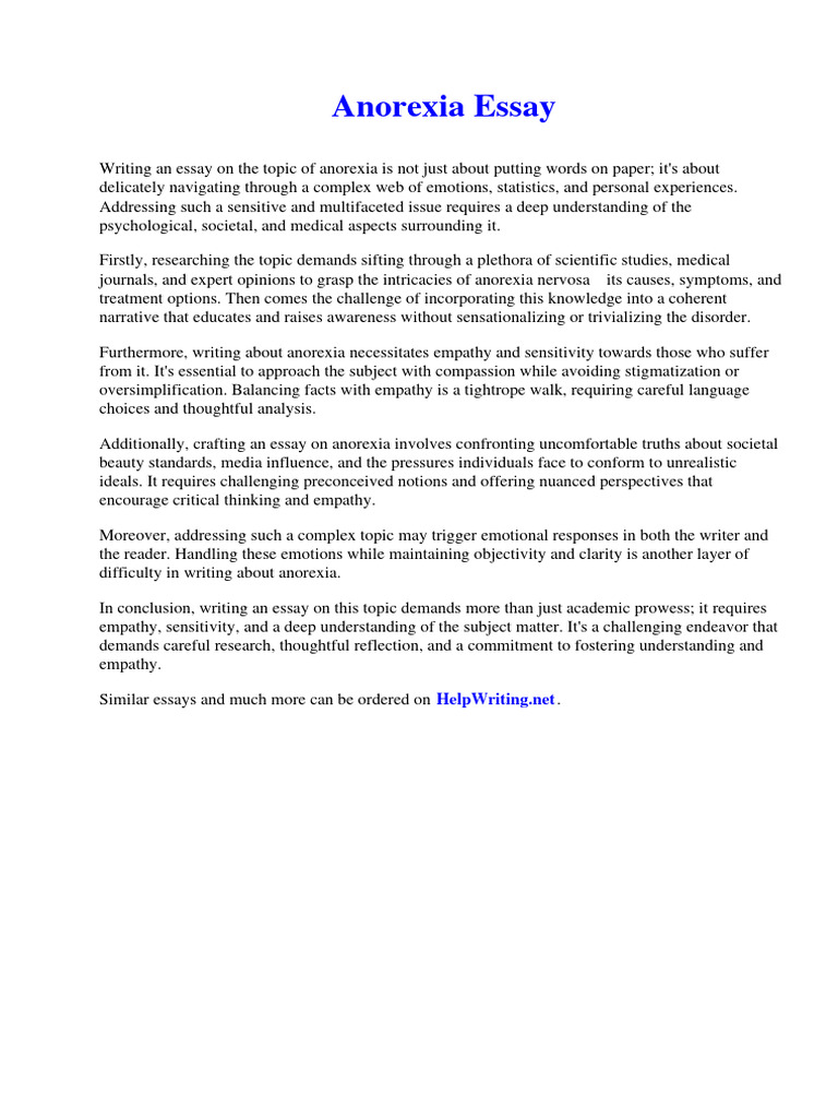 Anorexia Essay | PDF | Hector | Anorexia Nervosa