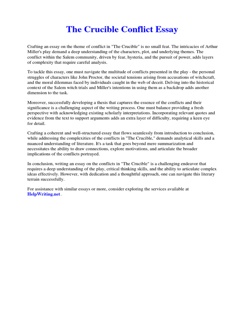 The Crucible Conflict Essay | PDF