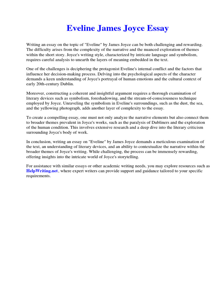 Eveline James Joyce Essay | PDF