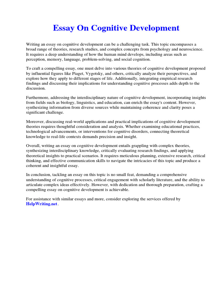 Essay On Cognitive Development | PDF | Cognition | Cognitive Development