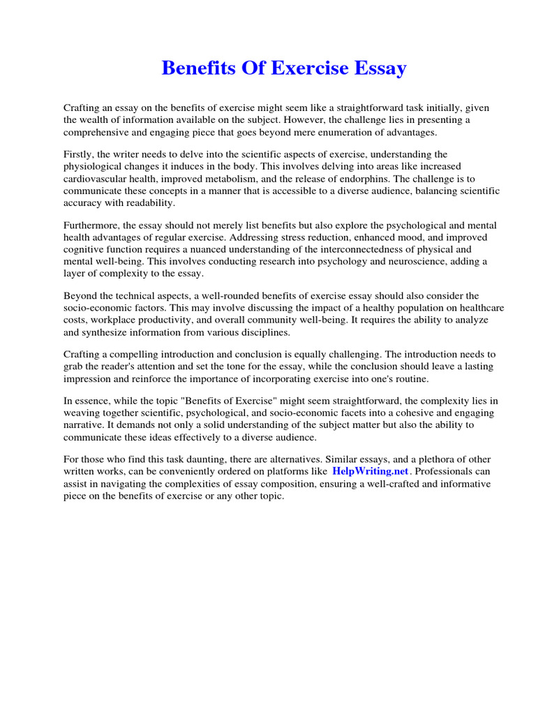 Benefits of Exercise Essay | PDF | Vegetarianism | Diet (Nutrition)