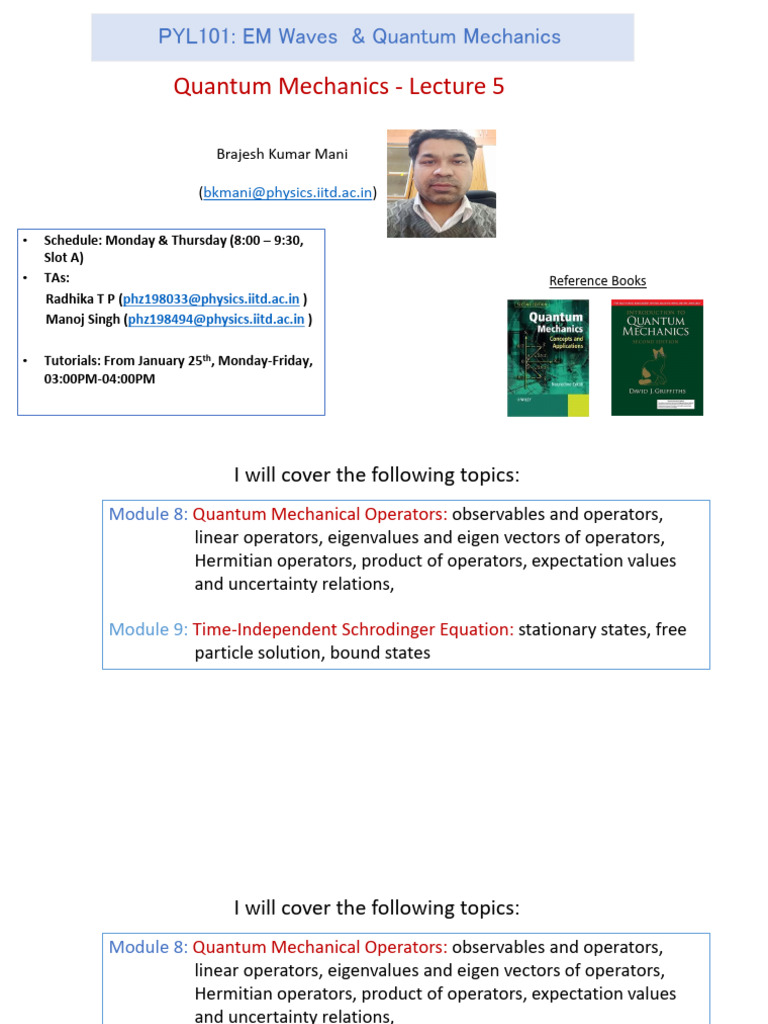 PYL101 QM Lecture5 | PDF | Mathematical Physics | Mathematical Objects