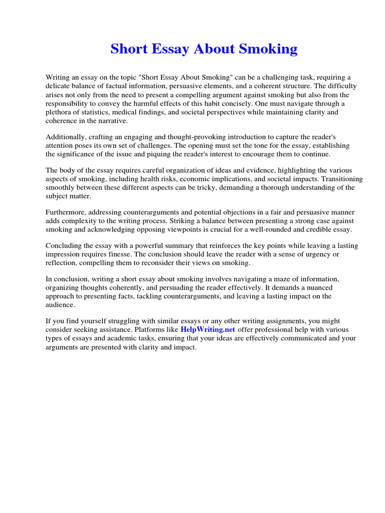 Short Essay About Smoking | PDF | Essays | South Africa