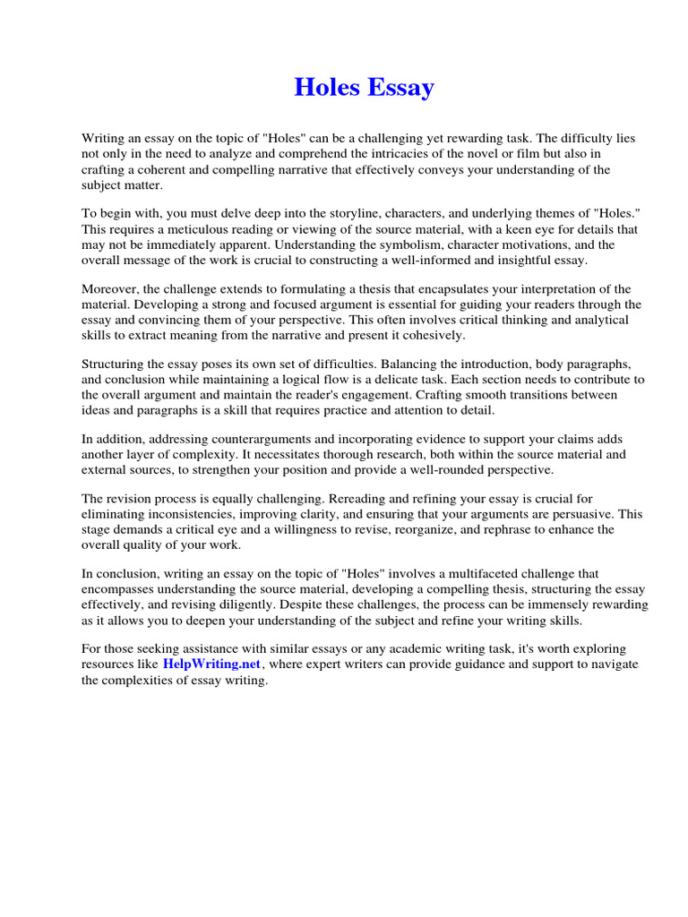 Holes Essay | PDF | Inflammation | Autism Spectrum