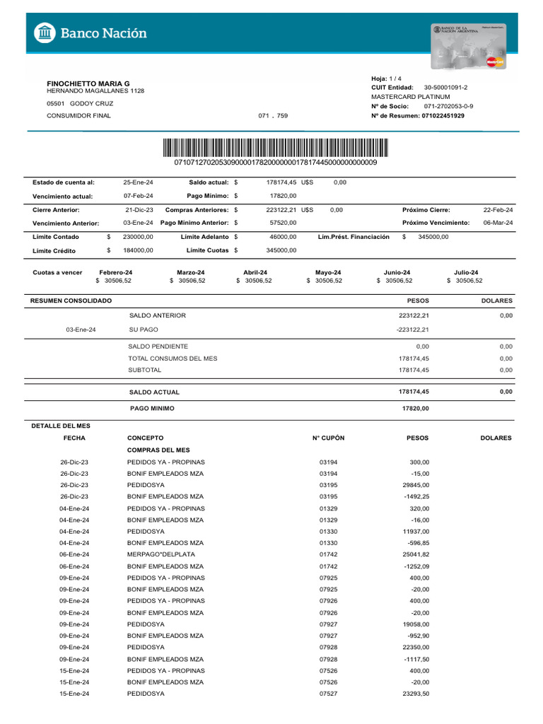 Resumen 20240125 | PDF | Tarjeta de crédito | Tarjeta de débito