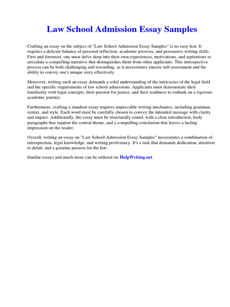 Law School Admission Essay Samples | PDF | Corporate Social ...