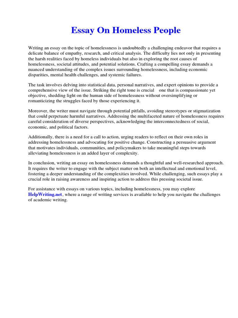 Essay On Homeless People | PDF | Natural Environment | Homelessness