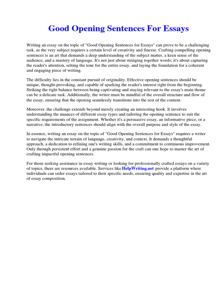 Good Opening Sentences For Essays | PDF | Essays | Tobacco Smoking