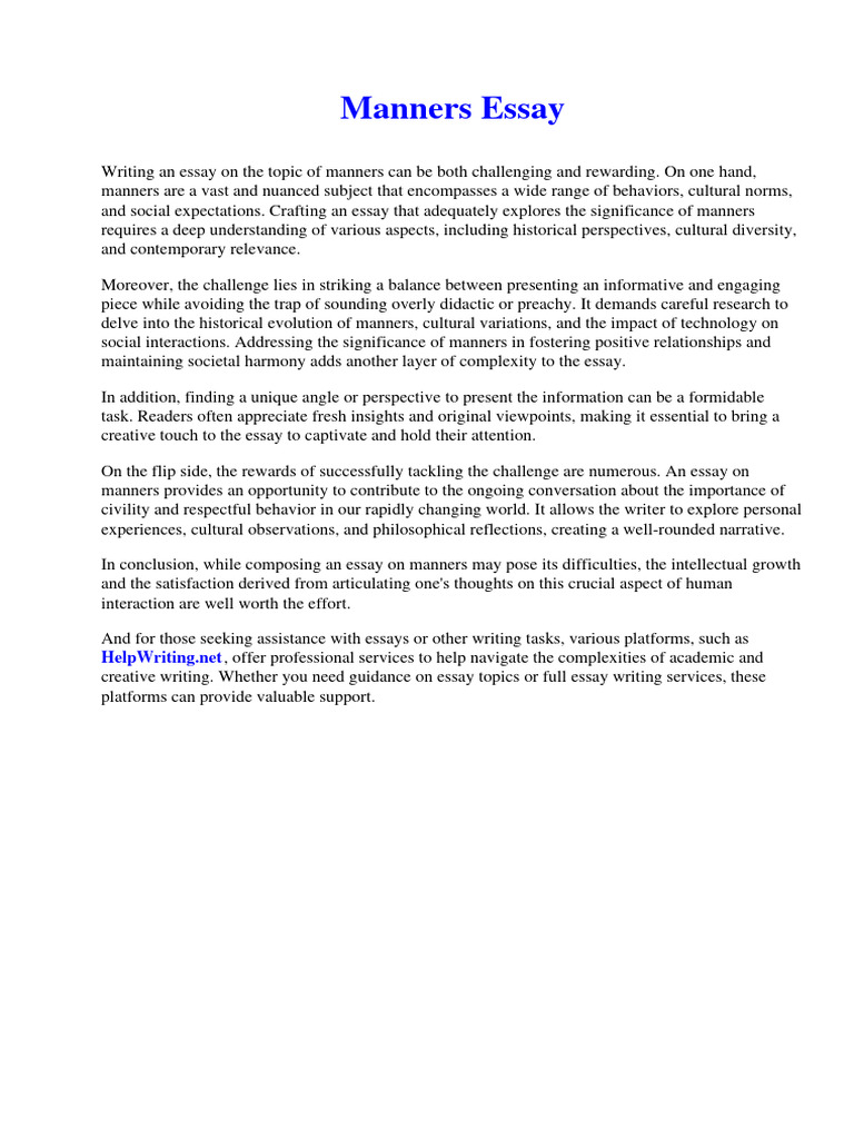 Manners Essay Pdf Tax Avoidance Taxes