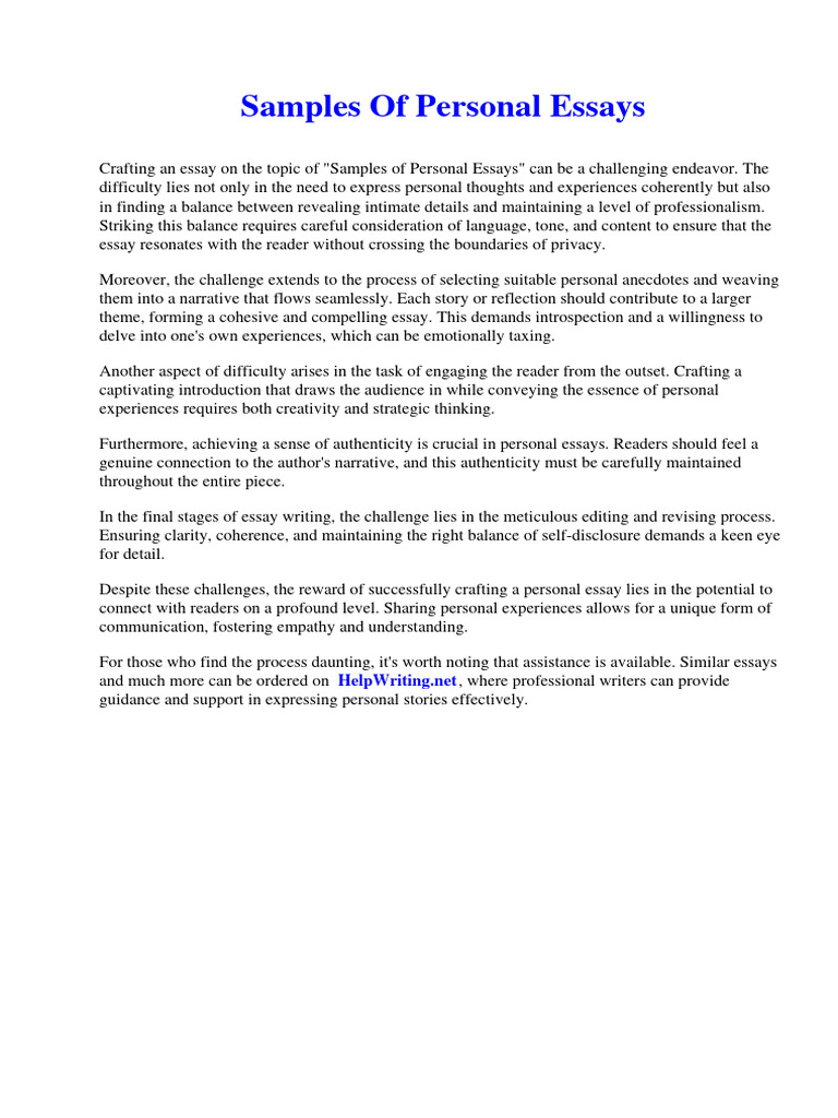 Samples of Personal Essays | PDF