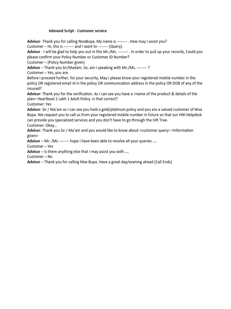 Inbound Script | PDF Inbound Script | PDF