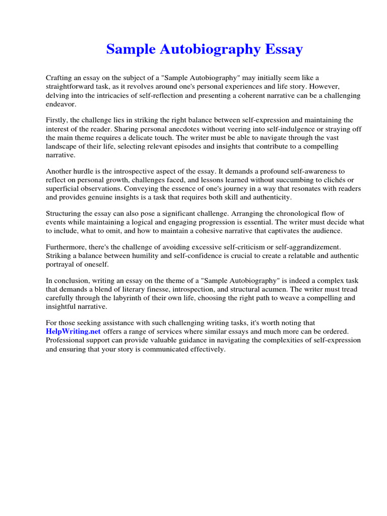 Sample Autobiography Essay Guide | PDF | Artificial Intelligence ...