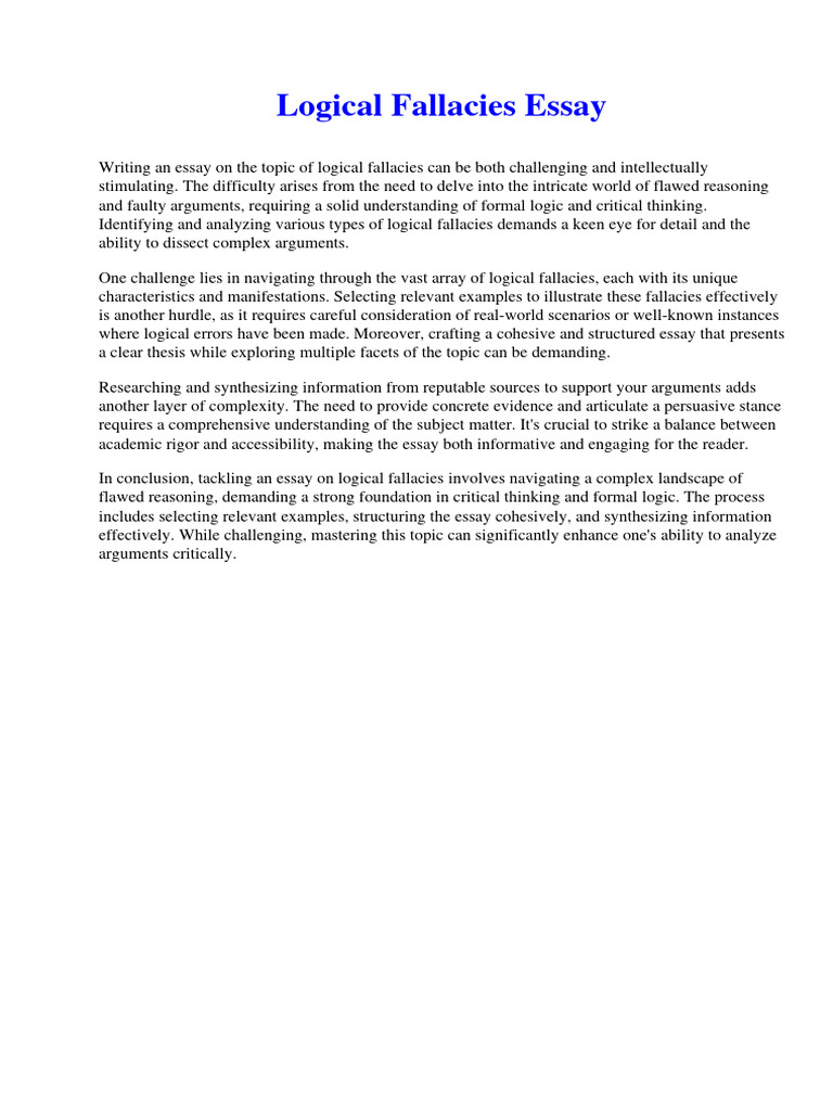 Logical Fallacies Essay | PDF | Fallacy | Logic Logical Fallacies Essay | PDF | Fallacy | Logic