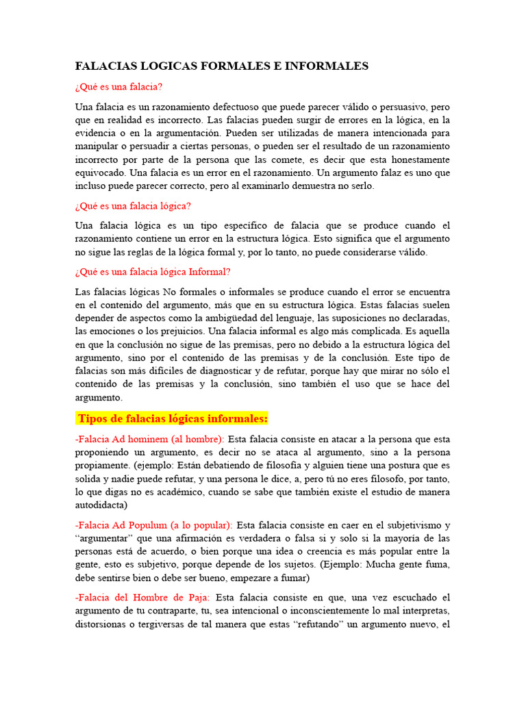 Falacias Logicas Formales e Informales | PDF | Falacia | Argumento