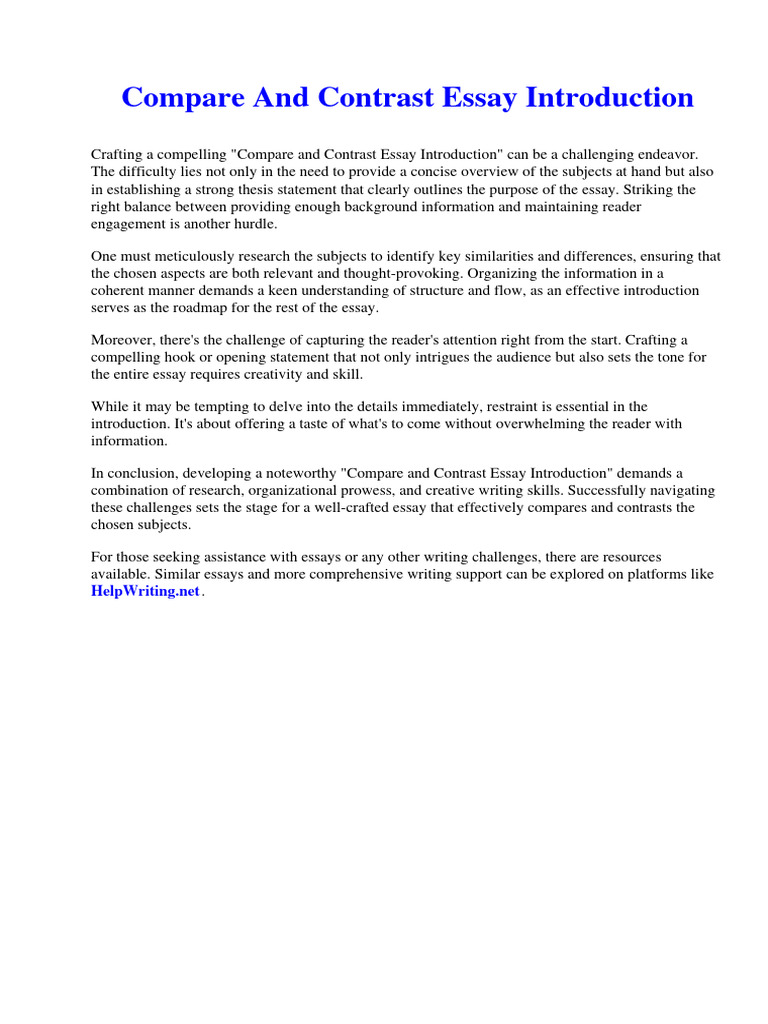Compare and Contrast Essay Introduction | PDF | Métis | Essays