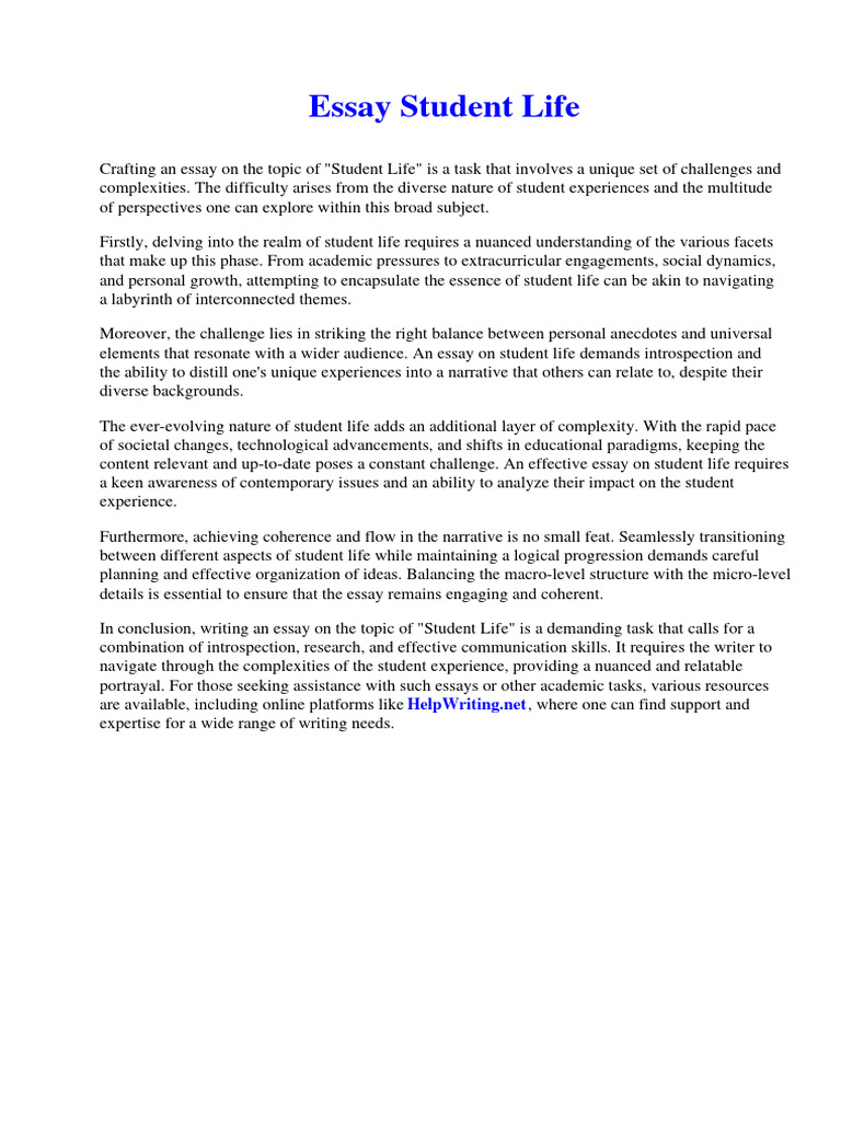 Essay Student Life | PDF | Water