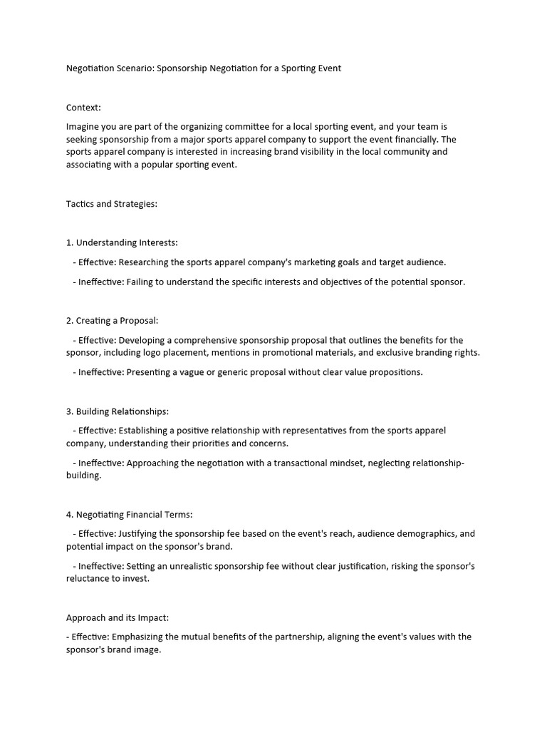 Negotiation Scenario | PDF | Negotiation | Sponsor (Commercial)