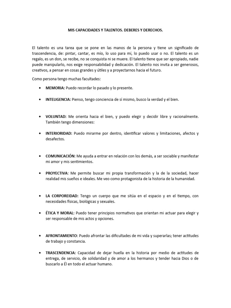 Mis Capacidades y Talentos | PDF