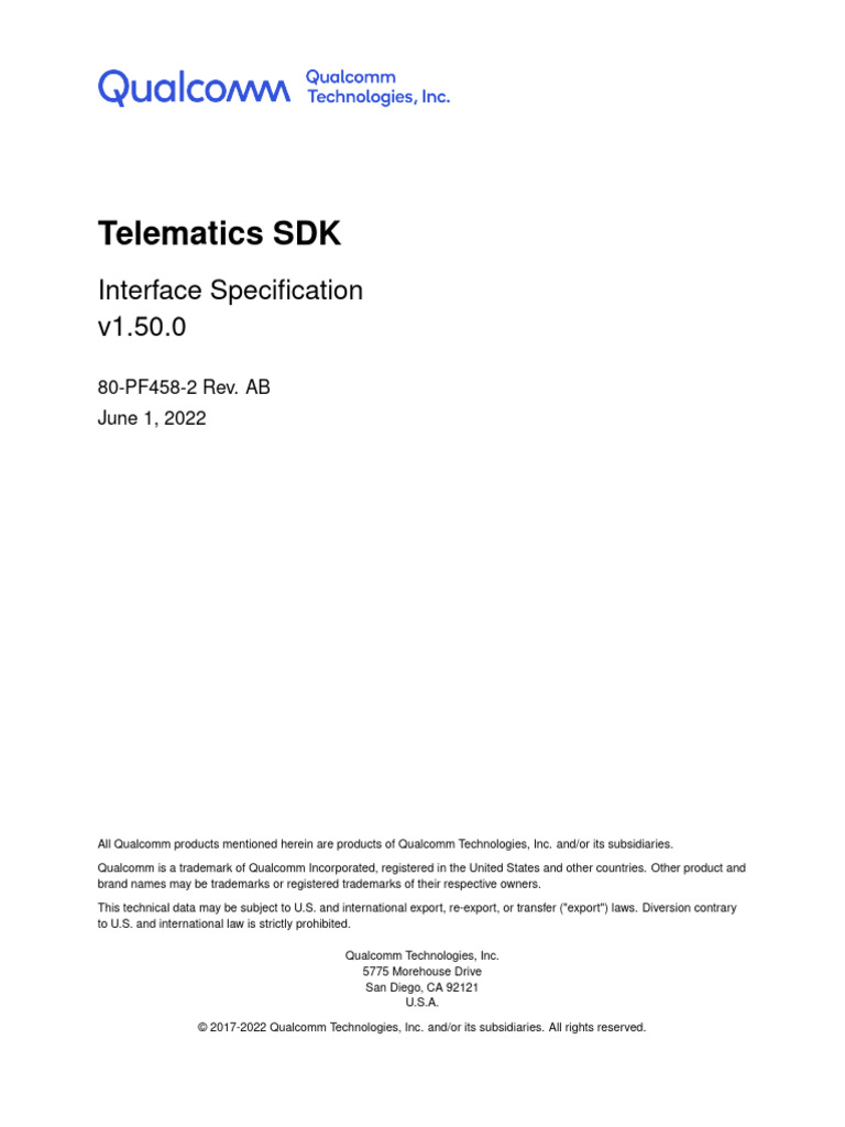 Qualcomm Telematics SDK v1.50.0 | PDF | Information And Communications ...